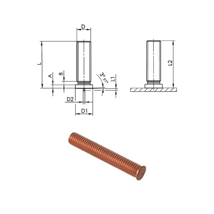 FIXI | Capacitor discharge studs with external thread steel copper plated
