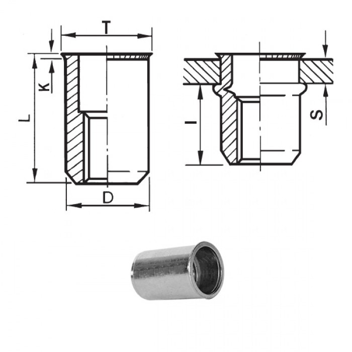 FIXI | Cylindrical aluminium threaded inserts - Reduced countersunk head