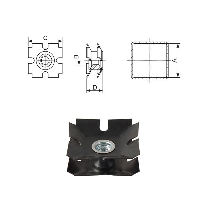 FIXI | Inserts without head for square tubes