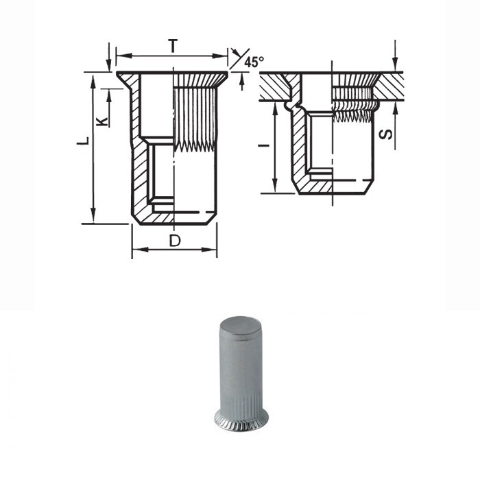 FIXI | Knurled cylindrical threaded inserts closed end type