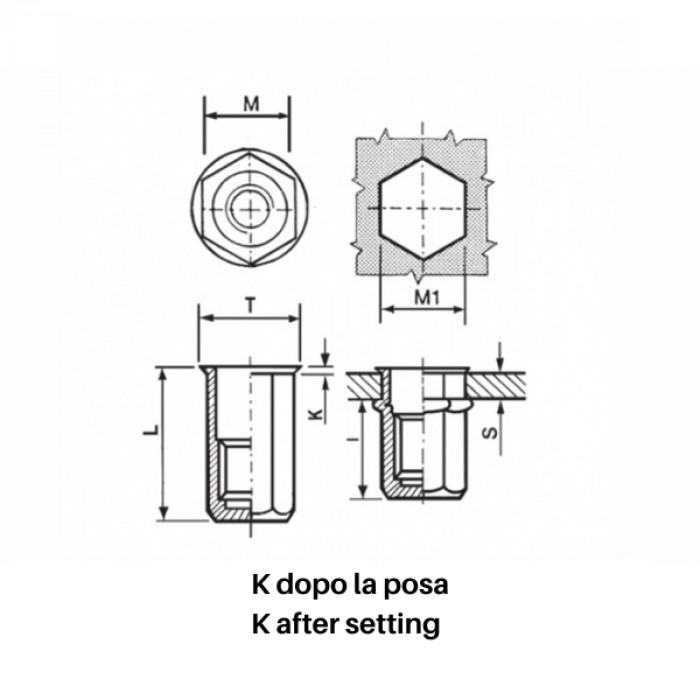 FIXI | Hexagonal steel threaded inserts - Closed end type - Reduced countersunk head