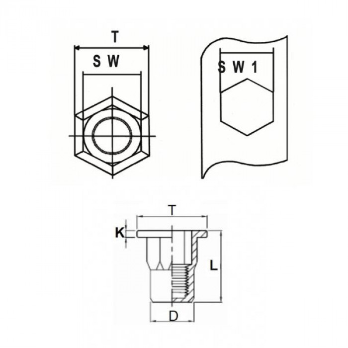 FIXI | Semi-Hexagonal A4 stainless steel threaded inserts closed end type - Flat head