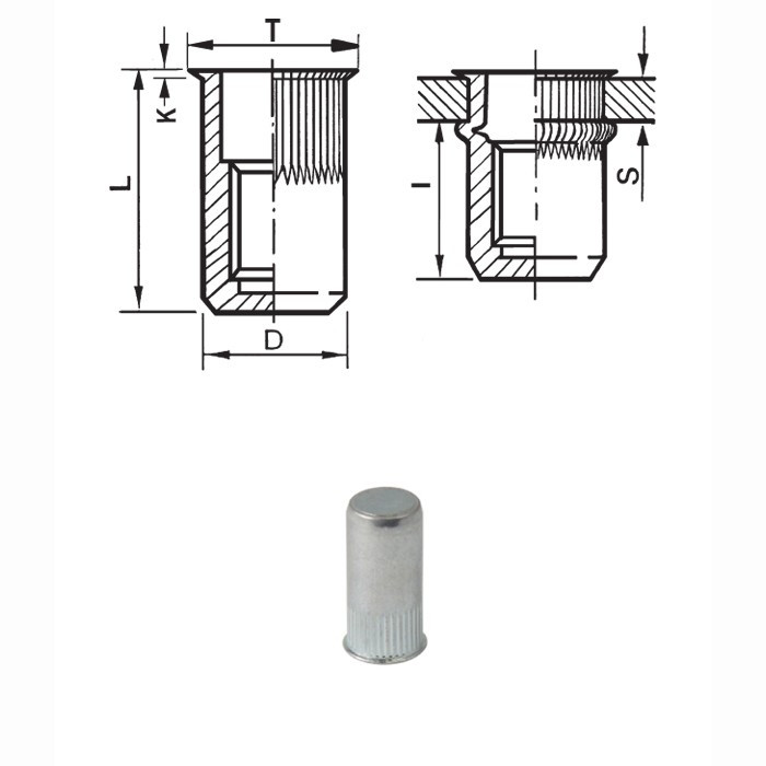 FIXI | Knurled cylindrical A4 stainless steel threaded inserts closed end type - Reduced ...